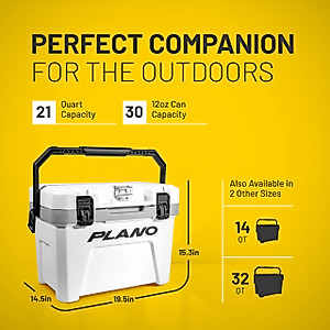 Plano Frost 21-Quart Hard Cooler, Includes Dry Basket, Small, White and Black, Durable, Insulated Ice Chest for Camping, Fishing, and Tailgating