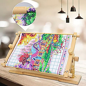 Jasvelly Rotated Embroidery Frame Stand - Adjustable Cross Stitch Scroll Frame, Beech Wood Quilt Frame Needlepoint Holder Floor Table Lap Stand for Stitching Sewing Craft (983312)