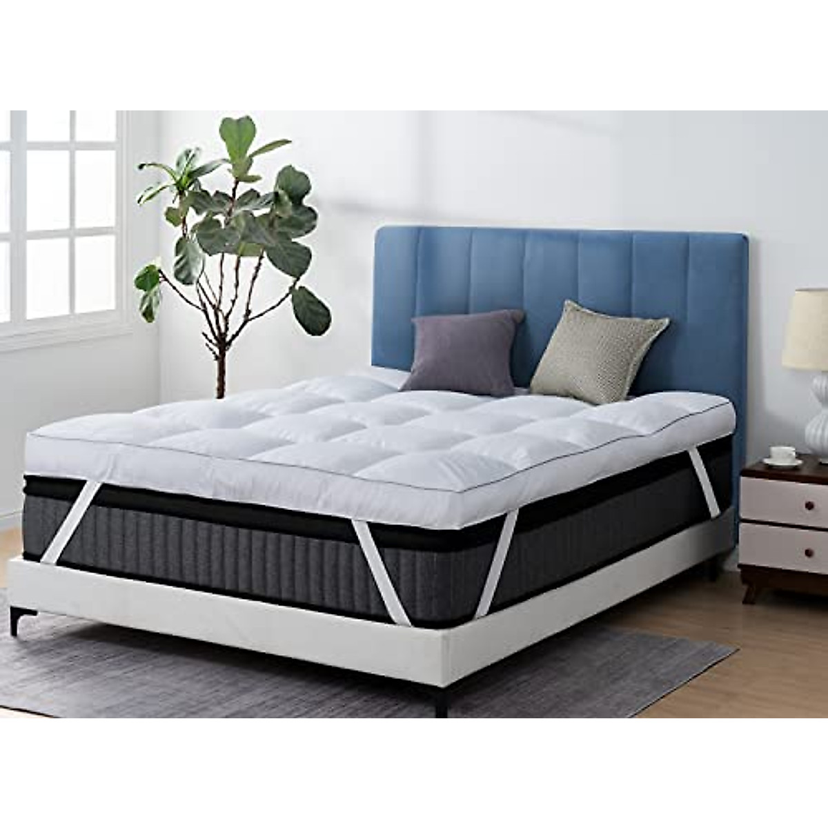 QUEEN ROSE Mattress Topper Queen, Extra Thick Mattress Pad Pillowtop for Back Pain Relief, Soft Bed Cover for Firm Mattress, Plush Overfilled Down Alternative Mattress Protector