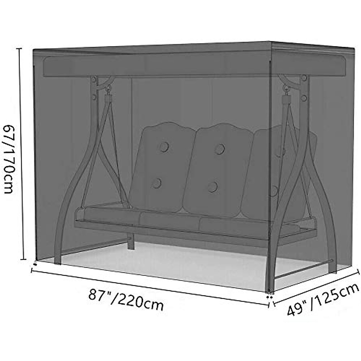 Outdoor Swing Cover 420D Waterproof 3 Triple Seater Hammock Swing Glider Canopy Replacement Cover 87”Lx49”Wx67”H Durable All Weather Protection Patio Furniture Covers(Black)