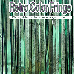 PartyWoo Retro Green Foil Fringe Curtain,2 pcs 3.3x6.6 ft Dark Green Streamers, Fringe Backdrop, Tinsel Backdrop, Tinsel Curtain, Door Shimmer, Birthday Party Streamers, Christmas Decorations
