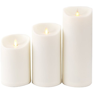 Liown Outdoor Moving Flame Candle: LED Battery Operated Waterproof Plastic Flickering Indoor Outdoor Flameless Candles with Timer (7" Ivory)