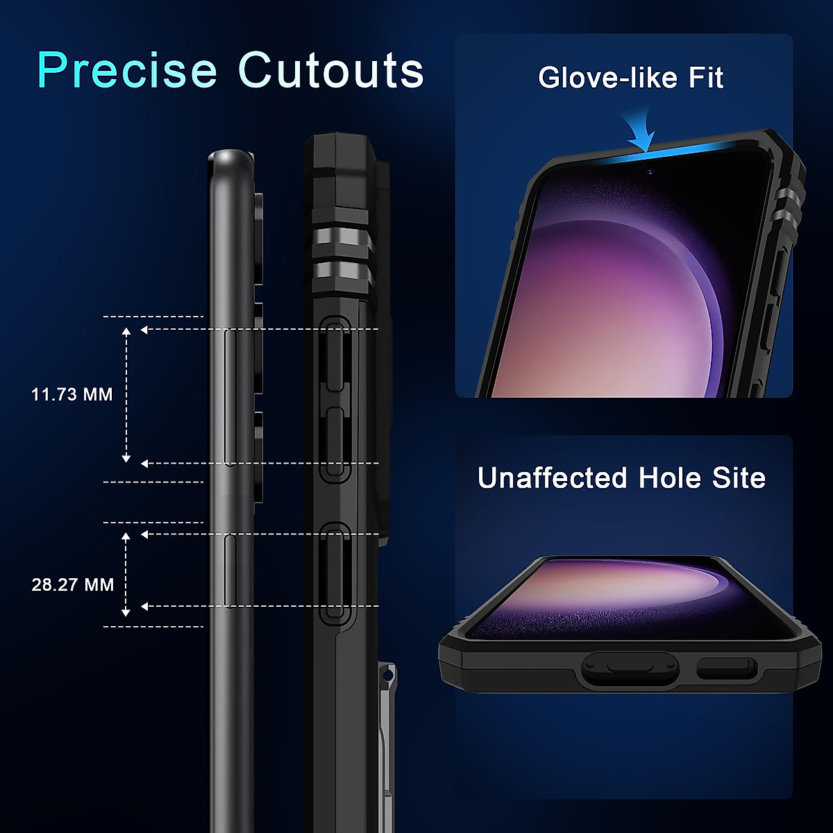 DEERLAMN Case for Samsung Galaxy S23 with Slide Camera Cover+Screen Protector(2 Packs), Rotated Ring Kickstand Military Grade Shockproof Protective Cover-Black