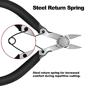 BOENFU Small Wire Flush Cutters 5-in, Sharp and Precision Side Cutting Pliers with Spring, Small Wire Snips for Jewelry Making, Model Cutting, Electronic - Black