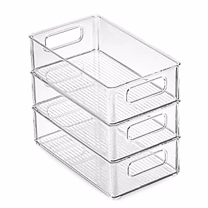 Set Of 8 Refrigerator Pantry Organizer Bins - 4 Big And 4 Small Clear Food Storage Baskets for Kitchen, Countertops, Cabinets, Freezer, Bedrooms, Bathrooms - Plastic Household Storage Containers