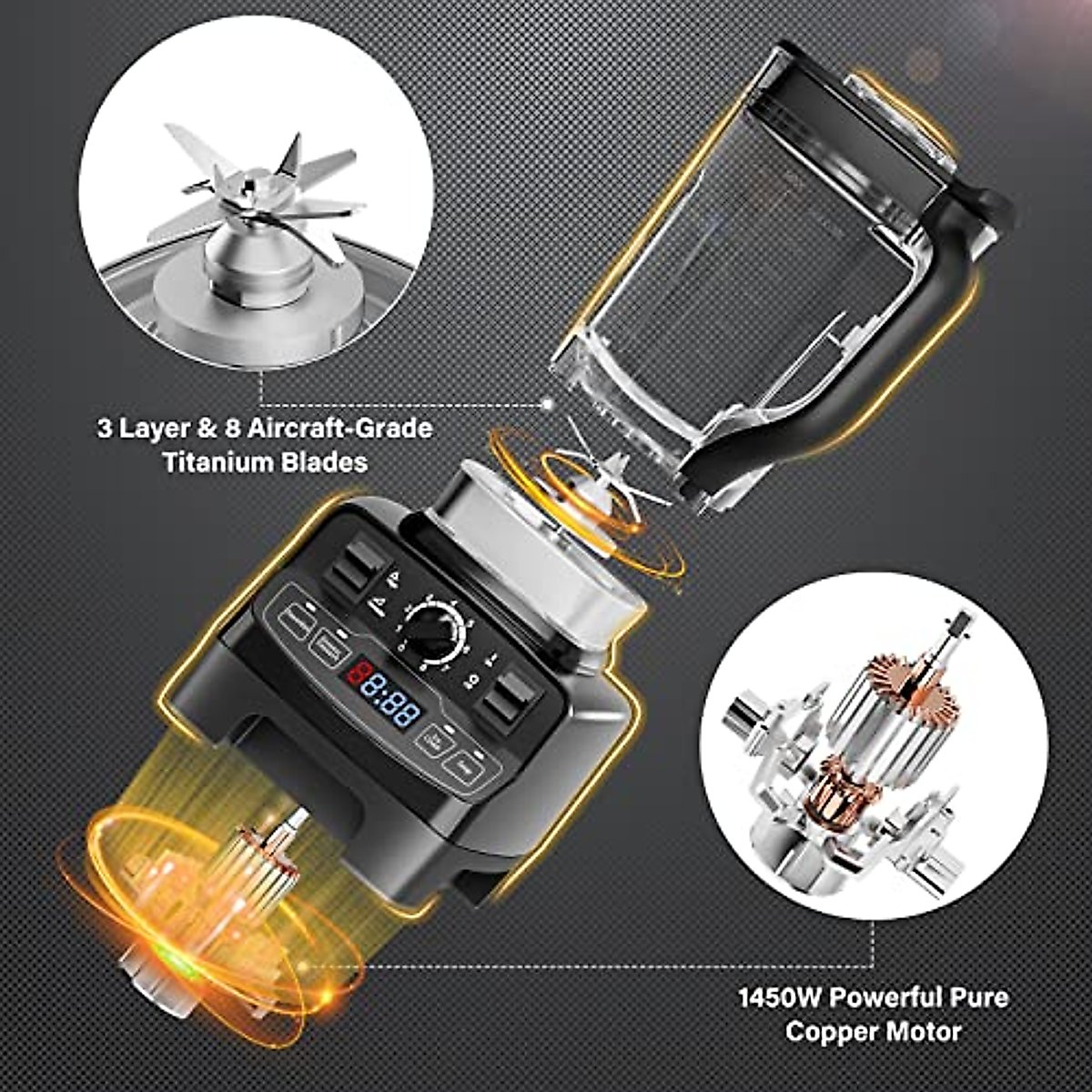 Enfmay Smoothie Blender Maker, 1450W High Performance Blender with 4 Preset Programs, 8 Speeds Control 33000RPM High-Speed, 2L Tritan BPA Free Container, Ice Crush Blender for Smoothie/Ice/Dessert/Nut