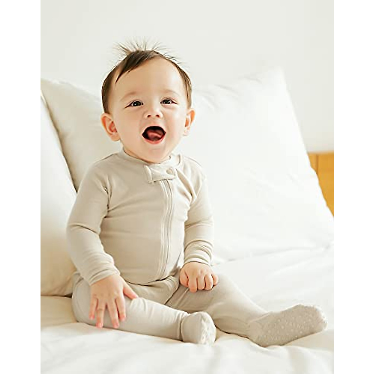 VAENAIT BABY Toddler Boys Girls Solid Footie Pajama Cozy Modal Ivory 0-3M