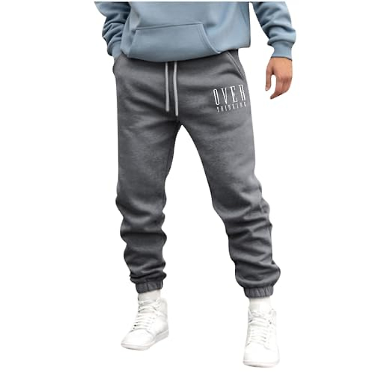 Vifucz Crew Neck Coat Men 2023 2024 Mens Joggers Sports Pants Pockets Cotton Solid Sweatpants Adjustable Elastic Long Trousers Fall Winter Active Pant A7-Dark Gray 3X-Large