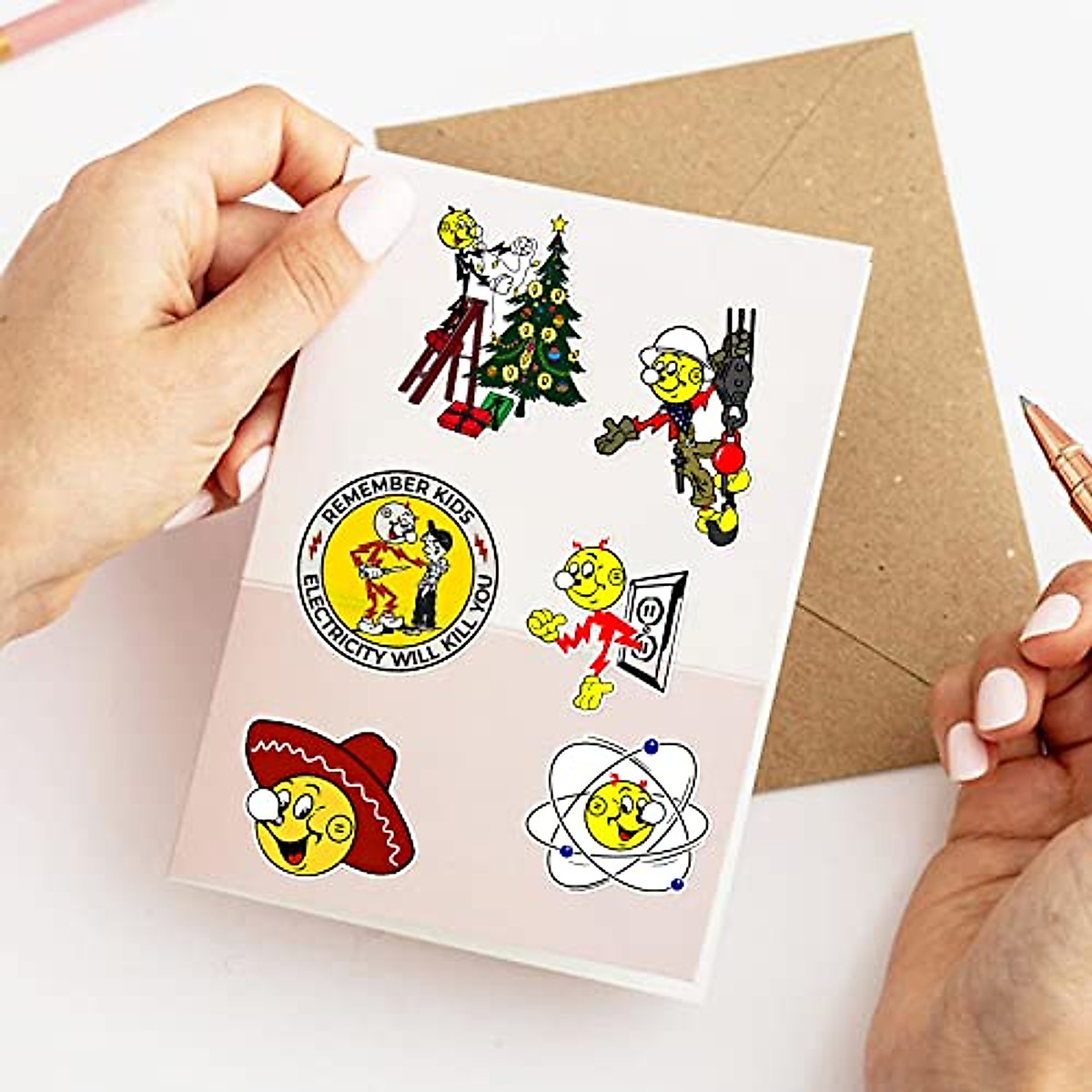 50 Pcs Reddy Kilowatt Sticker, Remember Kids Electricity Will Kill You Sticker, Electrical Electrician Stickers, Electric Will Shock You Decal for Car, Water Bottle, Laptop, Hard Hat Stickers Pack