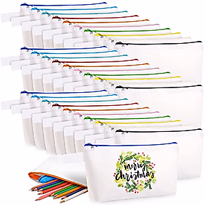 30 Pieces Makeup Bags in Bulk Canvas Pencil Bag Travel Cosmetic Bags Blank DIY Craft Bag Canvas Pen Case Pencil Pouch Makeup Pouch Canvas Zipper Pouch Bags for Girls Teens (9.84 x 5.11 x 1.96 Inches)