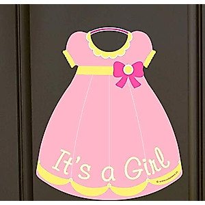 Cute News It's a Girl Baby Door Hanger, New Birth Arrival Announcement Sign, Welcome Home Newborn Dress Decoration Banner, Shower Party Wreath Card, Stork Keepsake Gift, Indoor/Outdoor, Pink