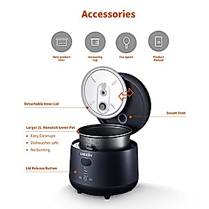 Dezin Rice Cooker 4 Cups Uncooked, Small Rice Cooker Steamer with Removable Nonstick Pot, BPA Free, Keep Warm & 24 Hours Time Delay Function, Mini Rice Cooker for Rice, Simmering Grain, Oatmeal, Quinoa