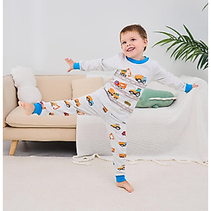 Boys Pajamas Truck 100% Cotton Construction Pjs Toddler 2 Piece Long Sleeve Sleepwear Kids Christmas Clothes Set 3t