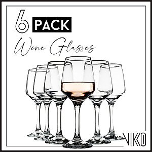 Vikko Stemmed Wine Glasses, 10.5 Oz White Wine Glasses, Set of 6 Red Wine Glasses Set, Thick and Durable Glass Wine Glasses, Stem Wine Glasses