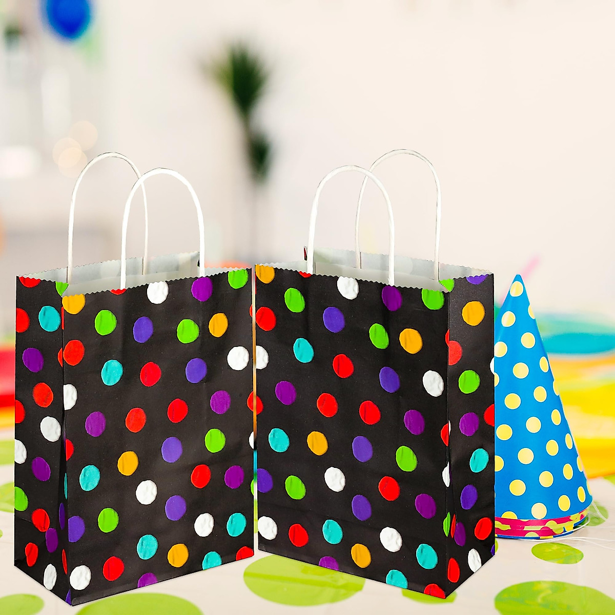 BLEWINDZ 24 Pieces Small Gift Bags with Handles and Tissue Papers, Stripe Birthday Goodie Bags for Wedding, Birthday, Party Supplies