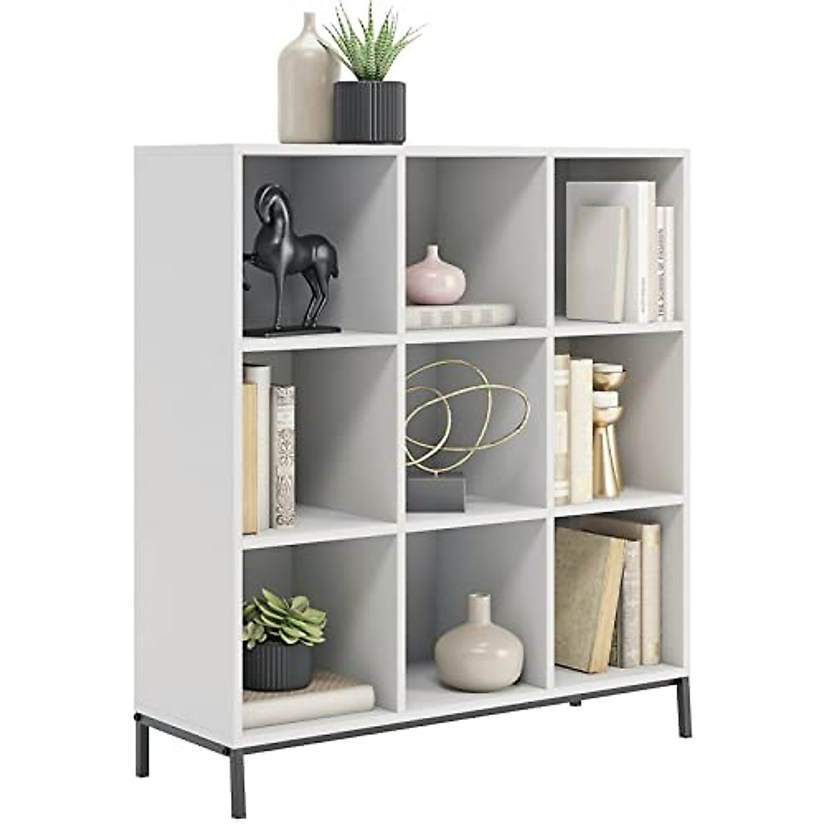 Sauder North Avenue White 9-Cube Cubby Organizer Bookcase, White Finish