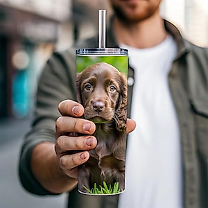 Field Spaniel Dog Puppy Photo Skinny Tumbler 20oz with Straw Insulated Water Bottle Gift