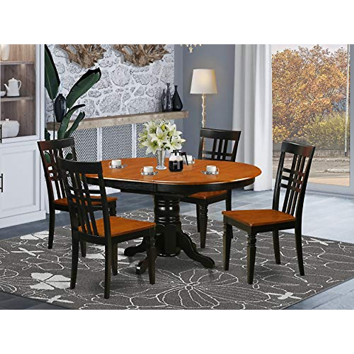 East West Furniture KELG5-BCH-W 5 Piece Dining Room Table Set Includes an Oval Wooden Table with Butterfly Leaf and 4 Kitchen Dining Chairs, 42x60 Inch, Black & Cherry