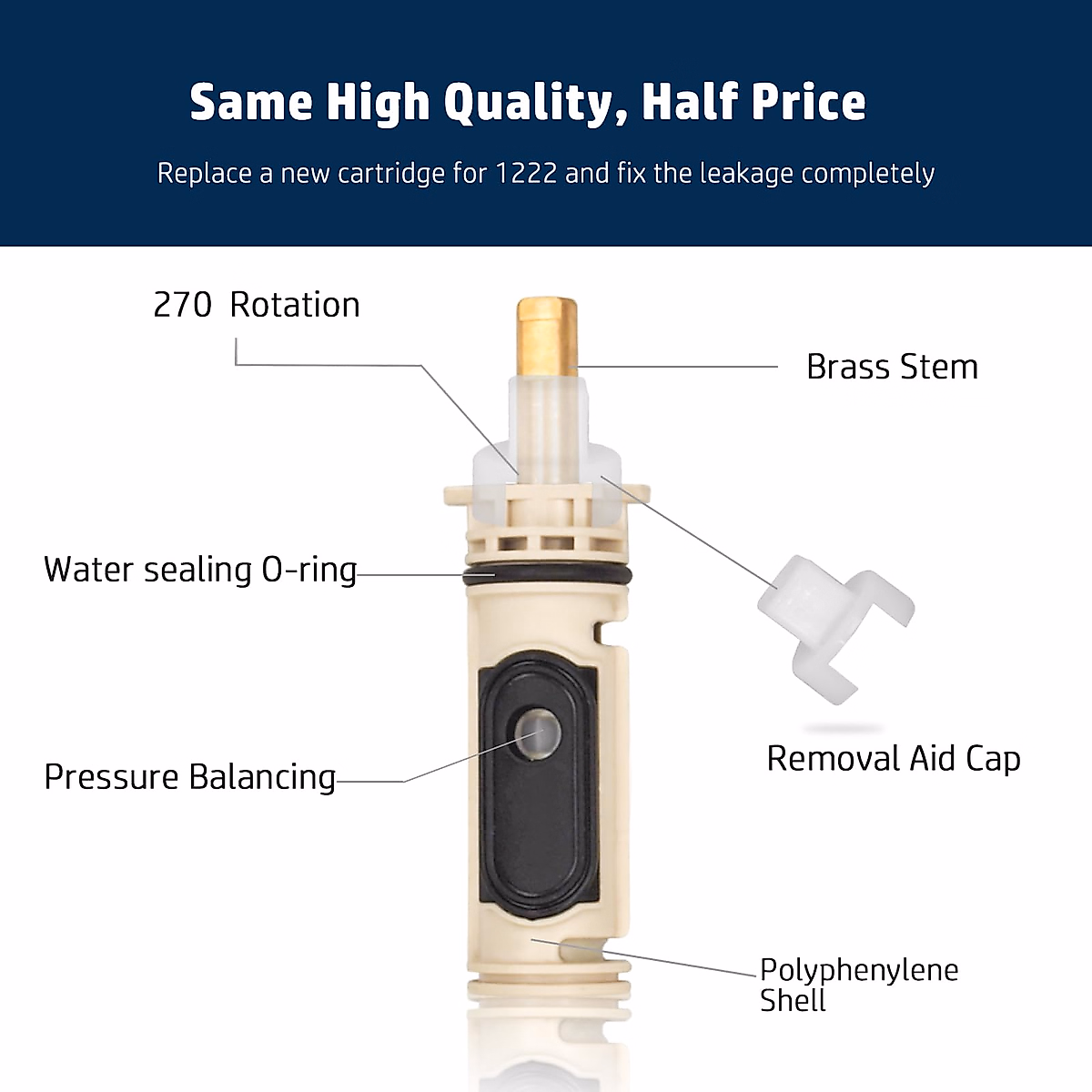 Shower Cartridge for 1222 & 1222B, with Puller and Retainer Clip, Bath Valve Replacement Tub Shower Parts Repair Kit, One Handle Bathtub Faucet Rebuild Kit with Removal Tool