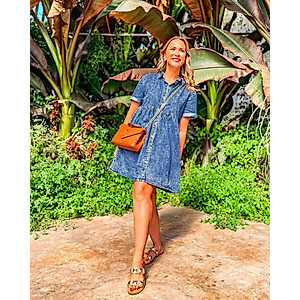 GRAPENT Women’s Swing Dress for Women Button Down Swing Dress for Women Swing Shirt Dress for Women Swing Short Dress for Women Reef Blue Size Large Size 12 Size 14