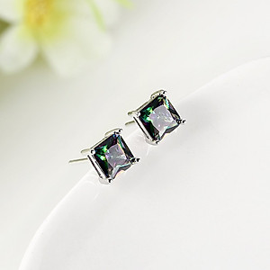 18K White Gold Plated Multicolor Black Cubic Zirconia Stud Earrings for Women Teen Girls Jewelry