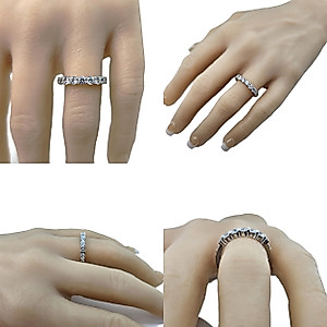 NANA Jewels Shared Prong 5 Stone Ring w/Sides Simulated Diamond Anniversary CZ Wedding Band, Platinum Plated Size 4.5