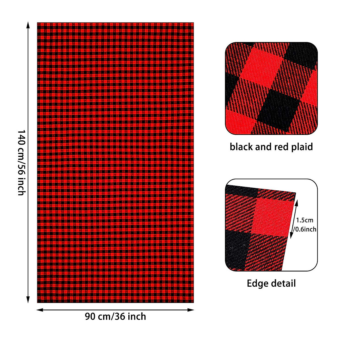 Tatuo Buffalo Plaid Fabric 56 x 36 Inch Christmas Plaid Cotton Fabric Checkered Buffalo Fabric by The Yard Precut Patchwork Sewing Fabric for DIY Craft Sewing Home Christmas Decoration(Red-Black)