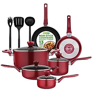 NutriChef 13-Piece Nonstick Kitchen Cookware Set - Heat Resistant Kitchenware Pots And Pans Set w/Saucepan, Frying Pans, Cooking Pots, Casserole, Lids, Utensils - NCCWA13