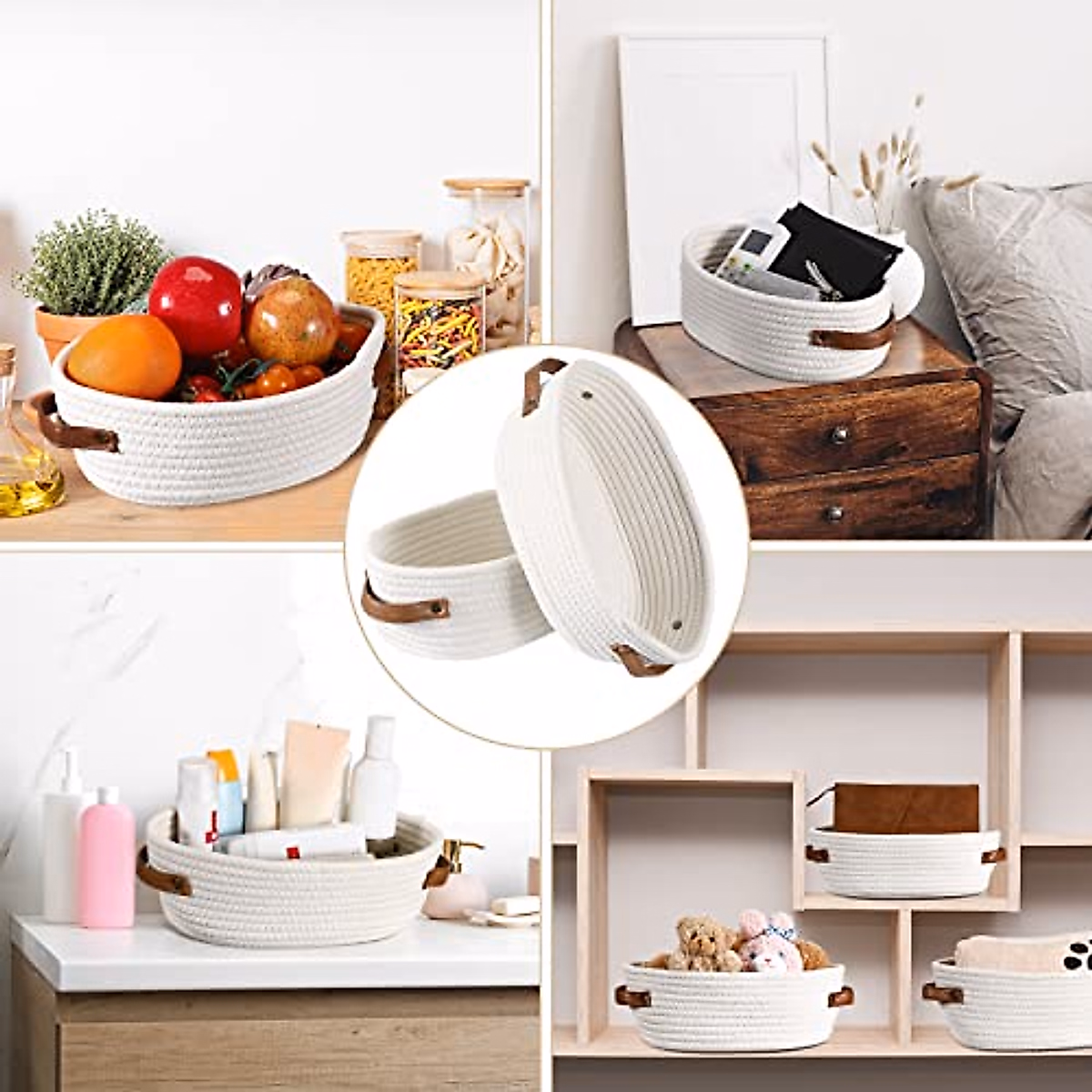 Geetery 4 Pcs Small Woven Basket Mini Cotton Rope Storage Basket with Handle Home Storage Basket for Organizing Cat Dog Toys Bin Cute Gift Baskets Empty for Nursery Room Kids Room