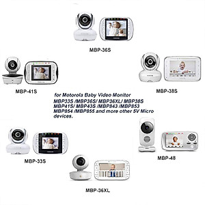 Power Cord for Motorola Baby Monitor MBP36S MBP41S MBP843 MBP36XL MBP38S MBP43S MBP33S MBP843 MBP853 MBP854 MBP855 Connect for Parent Unit Charger Supply
