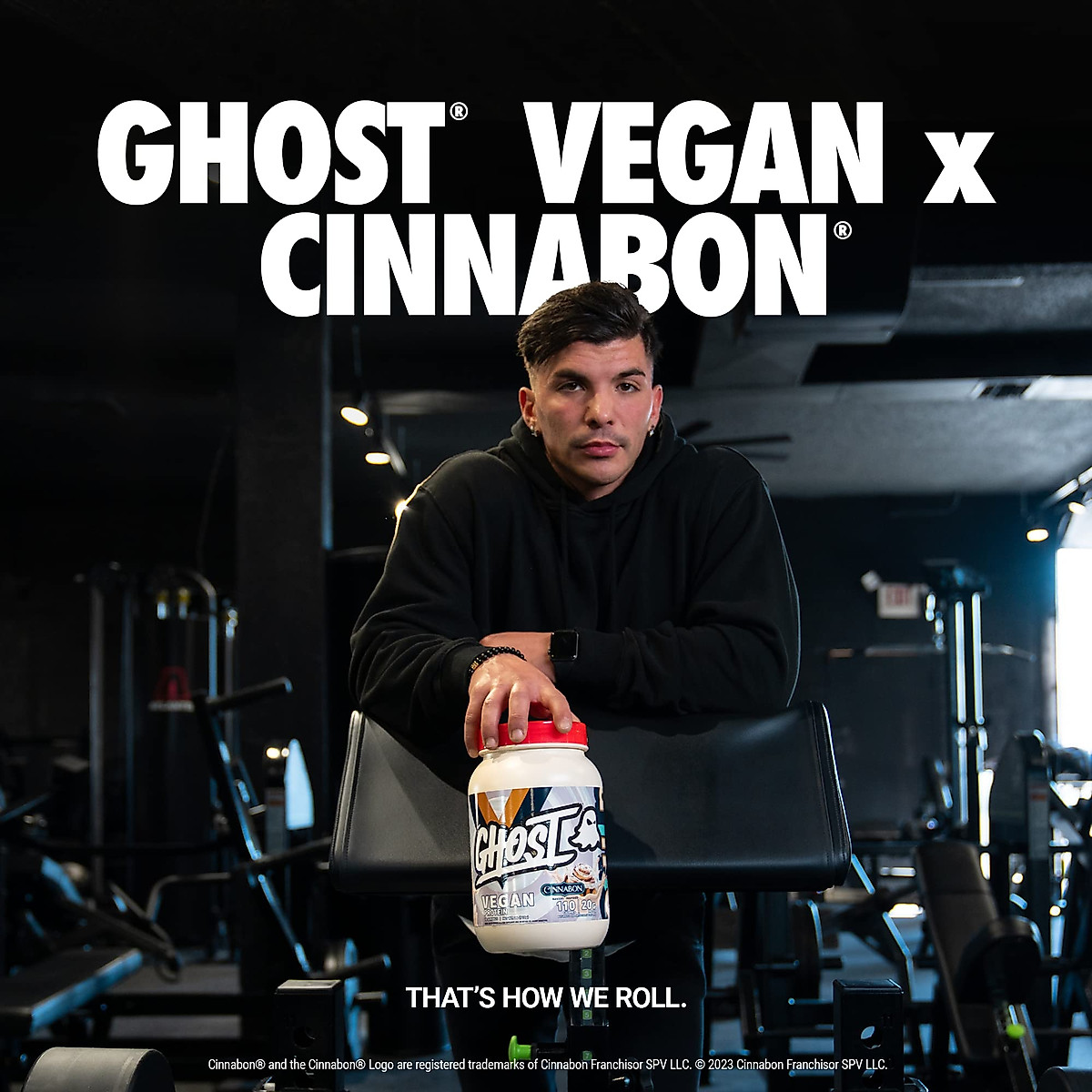 GHOST VEGAN Protein Powder, Cinnabon - 2lb, 20g of Protein - Plant-Based Pea & Organic Pumpkin Protein - ­Post Workout & Nutrition Shakes, Smoothies, & Baking - Soy & Gluten-Free