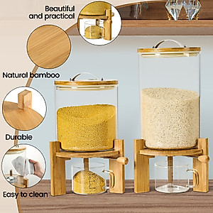 Vuinop Rice Dispenser, Rice Storage Container：Flour and Cereal Container with Airtight Lid and Wooden Stand, Glass Food Storge Container for Kitchen Organization and Pantry Store (8L)