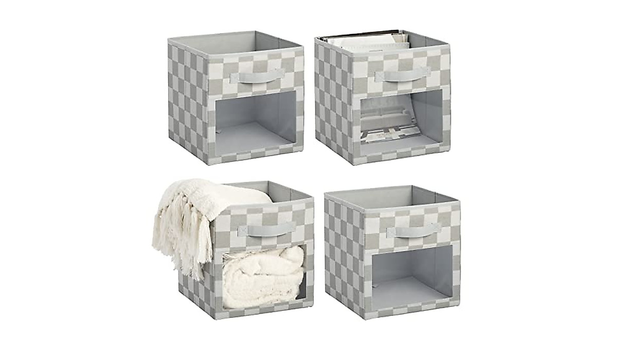 mDesign Gray Checkered Nursery Storage Organizer Bins
