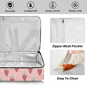 Kcldeci Insulated Thermal Food Carrier Insulated Casserole Carrier for Hot or Cold Food,Carrots and White Dots on A Pink Insulated Tote Bag for Potluck Cookouts Parties Picnic,Lasagna Lugger