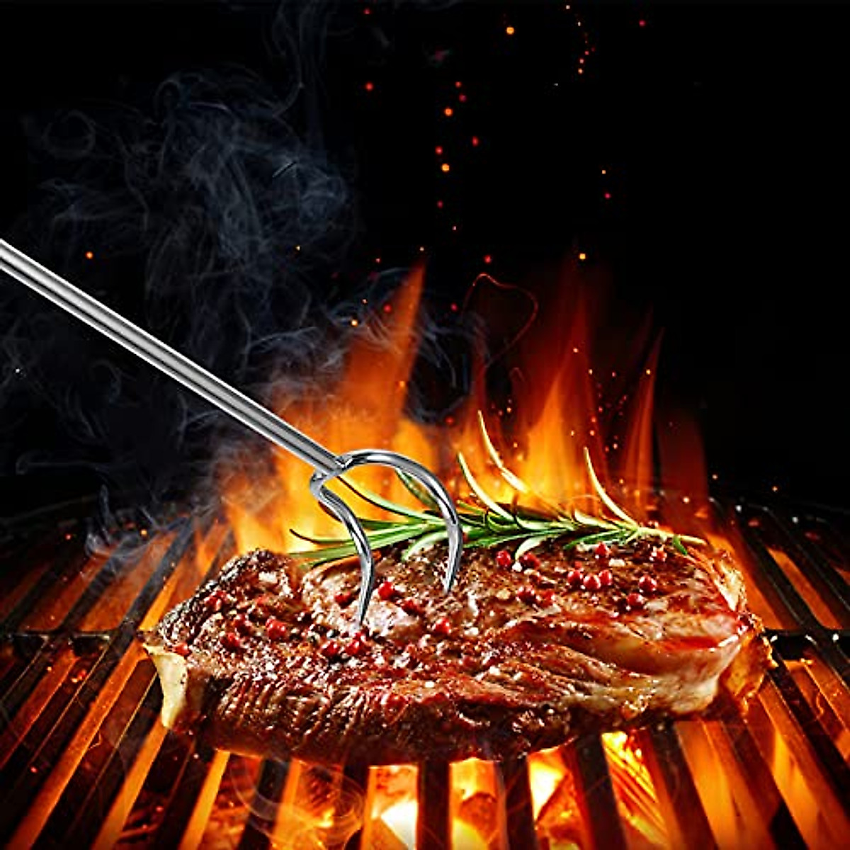 YARDWE Barbeque Grill Meat Hook Stainless Steel Double Hooks Roast Duck Hook Bacon Hams Meat Processing Butcher Hook Hanging Drying BBQ Grill Hanger Cooking Smoker Hook Tool Clothes Rack Heavy Duty