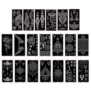 Xmasir 20 Sheets Henna Tattoo Stencil Kit, 3.74" x 7.28" Temporary Tattoo Templates Indian Arabian Self Adhesive Tattoo Sticker for Face Body Art Paint