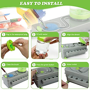 Paint Brush Cleaner Upgrade Painting Supplies, Painting Station with Drain, Strengthen Water Recycling Brush Rinser, Paint Brush Cleaner Tool for Acrylic, Watercolor and Water-Based Paints, Grey