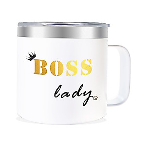 EchoMaven Bosses Day Gifts for Her, Boss Lady Gifts, Boss Lady Appreciation Gifts, Boss Lady Stainless Steel Coffee Mug with Lid Straw, Birthday Christmas Gifts for Boss Lady Women, Black