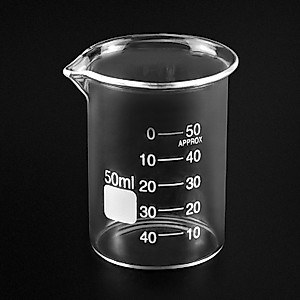 QWORK Sturdy Glass Beaker Set, 1.7oz (50ml), Pack of 6, 3.3 Borosilicate Griffin Low Form with Printed Graduations and Large Marking Spot
