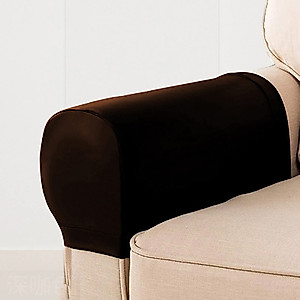 ZHOUZHOU Thick Soft Sofa Armrest Covers, PU Leather Stretch Furniture Armrest Protector, Chair Couch Waterproof Recliners Sofas Chairs Arm Covers Slipcovers,Coffee