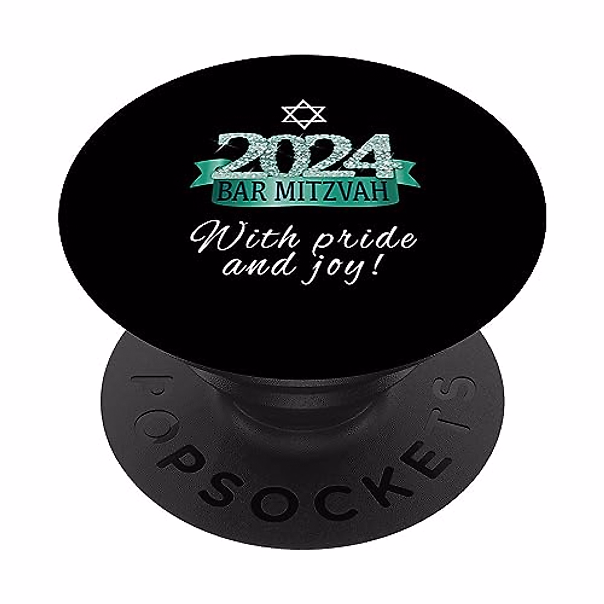 Bar Mitzvah 2024 I With Pride & Joy I Turquoise Banner Decor PopSockets Standard PopGrip