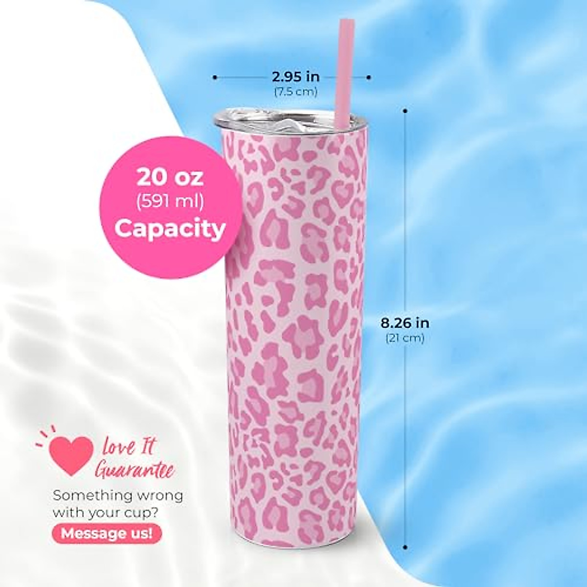 Leopard Print Vacuum Insulated Stainless Steel Skinny Tumbler with Straw - Coffee Mug with Lid, Tea Cup for Travel, Pet Mom, Pet Dad Gifts for Pet Lovers - Insulated Water Bottle - Woman Travel Mug