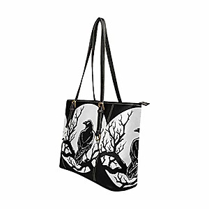 InterestPrint Black Crow Sitting at Night Handbag Tote Shoulder Bag, Top Handle Satchel Bag