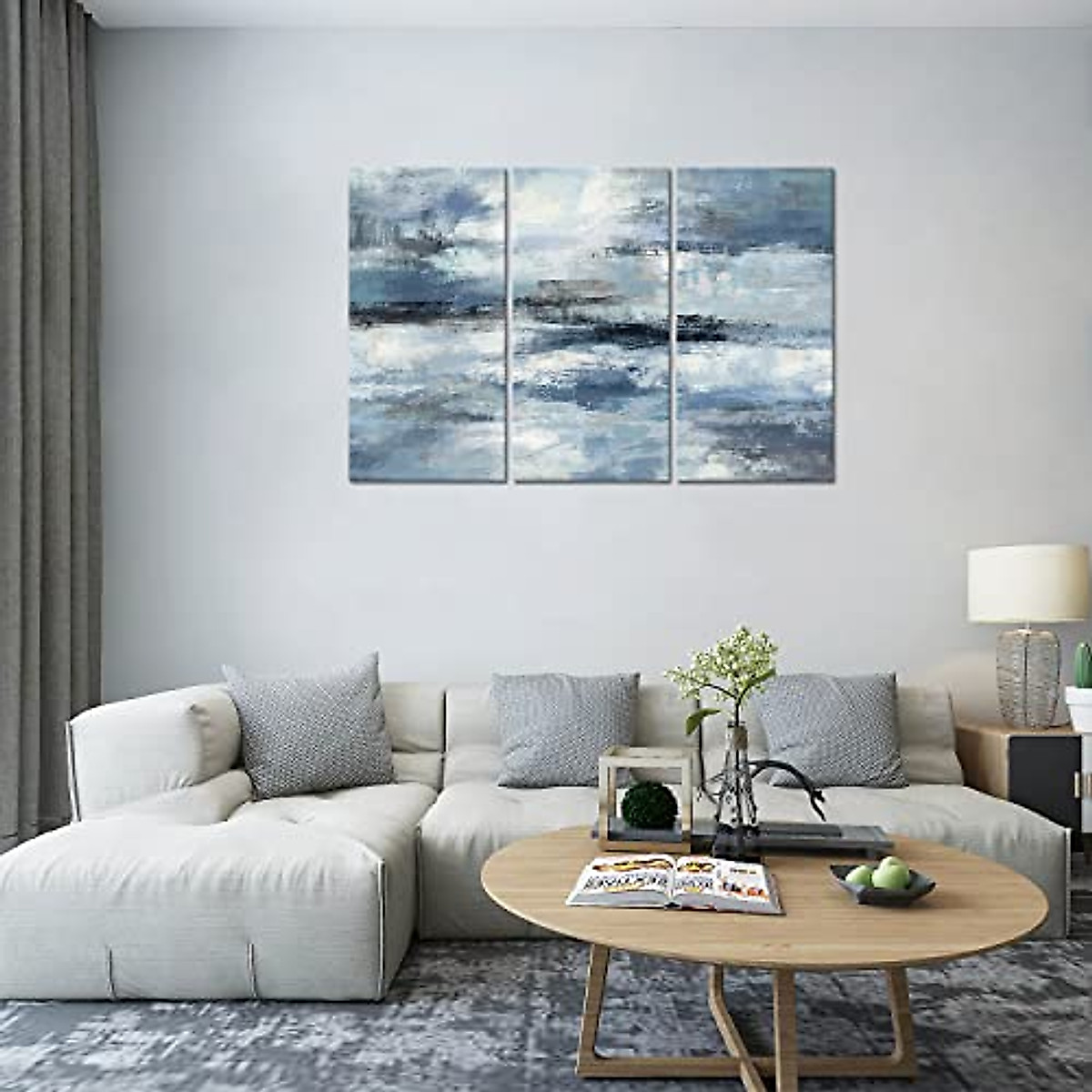 Blue and Grey Wall Art-Abstract Picture 3 Piece Canvas Print Wall Painting Modern Artwork Canvas Wall Art for Living Room Home Office Décor