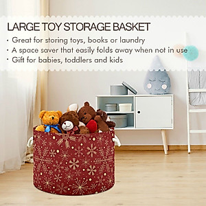Large Storage Basket Christmas Snowflakes on Dark Red Toy Storage Box Organizer Bins with Handles Laundry Hamper Basket for Home Decor