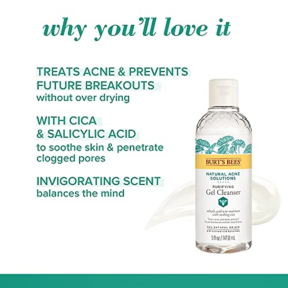 Burt's Bees Natural Acne Solutions Purifying Gel Cleanser, Face Wash for Oily Skin, 5 Oz (Package May Vary)