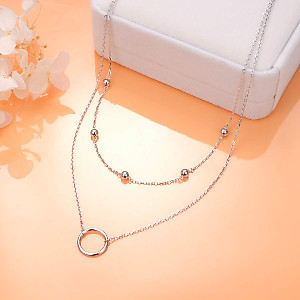 DAOSHANG Circle Choker Necklace S925 Sterling Silver Layered Necklace for Women Dainty Simple Boho Choker Necklace Circle Jewelry for Women