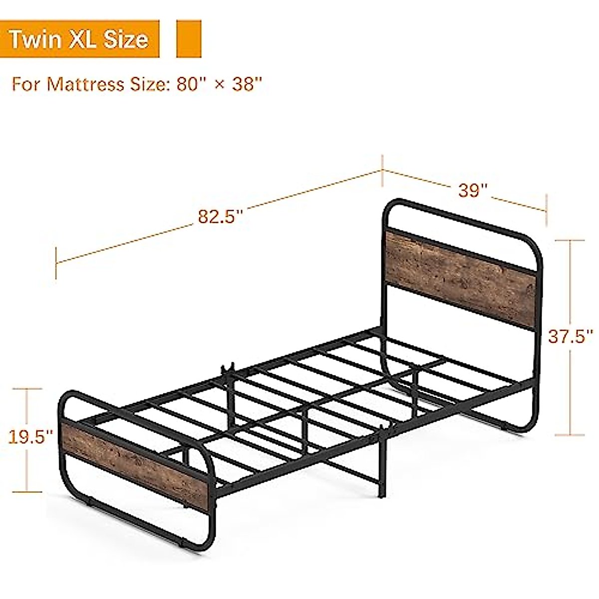 Vecilla Twin XL Bed Frame with Wood Headboard and Footboard, 12 inch Heavy Duty Platform Bed Frame No Box Spring Needed, Non Slip Mattress Foundation, Easy Assembly, Noise-Free, Rustic Brown