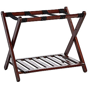MISC Walnut Brown Hotel Luggage Rack for Guest Room Folding Suitcase Rack Collapsible Carry On Holder Bedroom, Sturdy Wooden