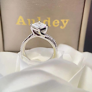 AULDEY Princess Cut/Shape Moissanite Engagement Rings for Women 1.5 Carat Center Twisting Wedding Bands Sterling Silver with 18K Gold Plated Promise Rings Size 6 7 8 9,7